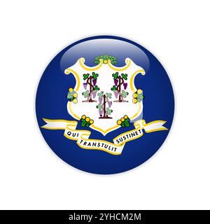 Connecticut flag circle button icon, US state round badge with shadow ...