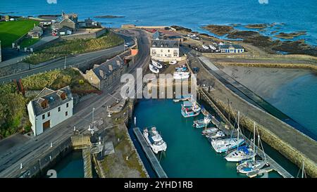 Banff Aberdeenshire Scotland houses Quayside Road harbour walls and the ...