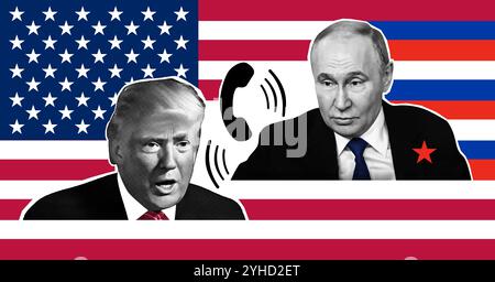 Portrait of Donald Trump , Vladimir Putin . Halftone collage effect ...