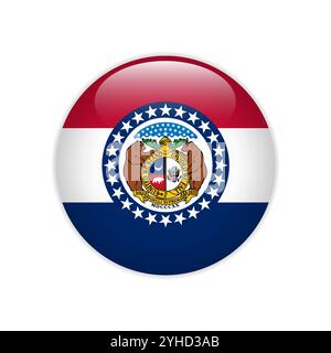Missouri flag circle button icon, US state round badge with shadow. 3D ...