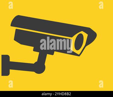 Warning yellow black. Security cameras in use symbol icon. Fixed CCTV ...