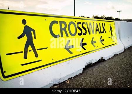 Pedestrian walkway sign and barriers on a UK construction site Stock ...