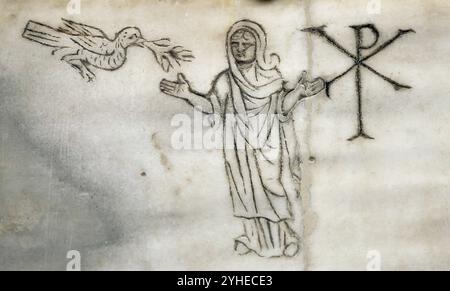 Roman tombstone. Early Christian. Christogram with doves. Latin ...
