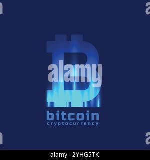 Digital bitcoins symbol with light effect and speed glow lines on black ...