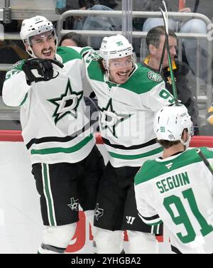 Dallas Stars' Mason Marchment (27) competes in a face-off against the ...