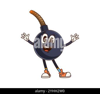 Cartoon comical bomb character with wick or fuse. Explosive, weapon ...