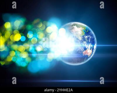 Group of colourful glow emitted from Earth Stock Photo - Alamy