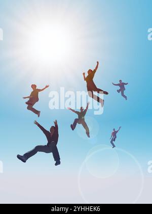 Six men jumping in backlight Stock Photo - Alamy