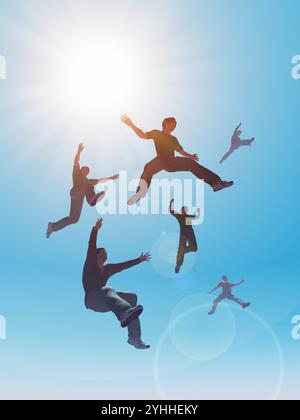 Six men jumping in backlight Stock Photo - Alamy