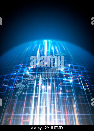 Circuits and rays of light crossing over the world map Stock Photo - Alamy