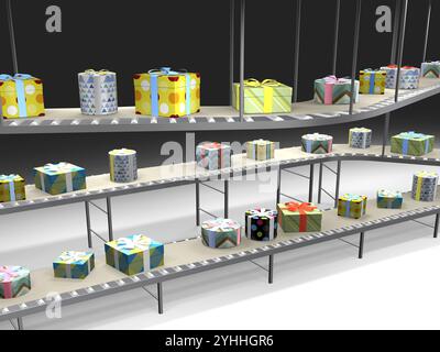 Delivery conveyor sorting gift boxes Stock Photo - Alamy