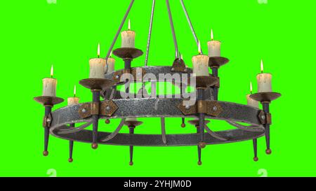 medieval chandelier with green background Stock Photo - Alamy