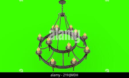 medieval chandelier with green background Stock Photo - Alamy
