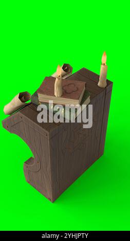 study table with candle with green background Stock Photo - Alamy