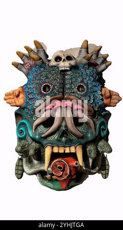 painted tiki mask with white background Stock Photo - Alamy