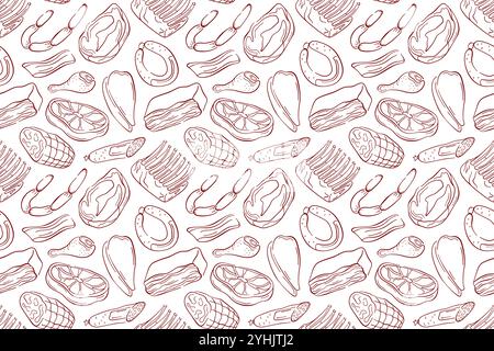 Steak pattern, various beef cuts, realistic raw meat illustration ...