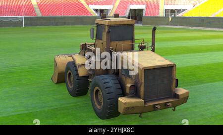 Yellow Bulldozer on Stadium 4k photos Stock Photo - Alamy
