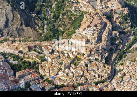 Aerial of Cuenca, UNESCO World Heritage Site, Castilla-La Mancha, Spain ...
