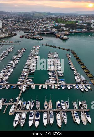 Aerial view of the marina and harbor at Brixham on the south coast of ...