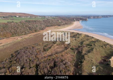 Aerial view of Oxwich Burrows and marsh, Gower, Wales, UK Stock Photo ...