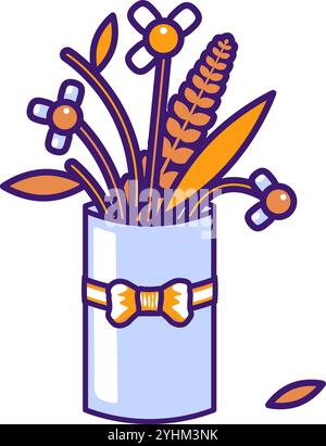 Vector graphic illustration of bouquet of wilted flowers in a vibrant ...
