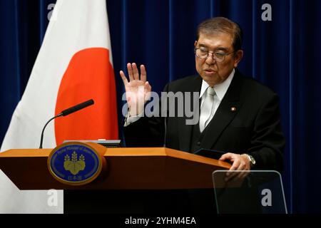 Japanese Prime Minister Shigeru Ishiba attends a cabinet meeting at his ...