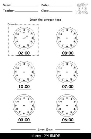Fun Kids Learning Exercises. Draw The Time. Education Telling Time ...