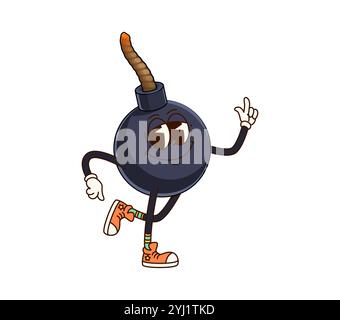 Cartoon comical bomb character with wick or fuse. Explosive, weapon ...