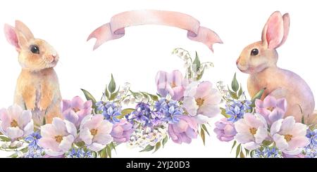 A seamless background of white rabbits in pink background Stock Photo ...