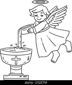 Baptism Angel Pouring Water Coloring Page for Kids Stock Vector Image ...