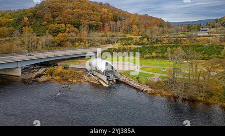 Hydro Ness silver hydroelectric generator on the banks River Ness ...