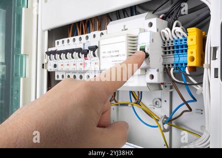 Switching Circuit Breaker in Electrical Panel Stock Photo - Alamy