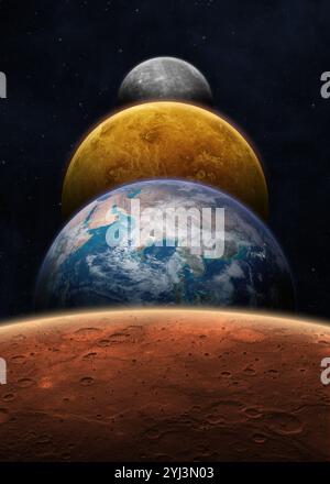 Planetary alignment or a planetary parade. Mercury, Venus, Earth, Mars ...