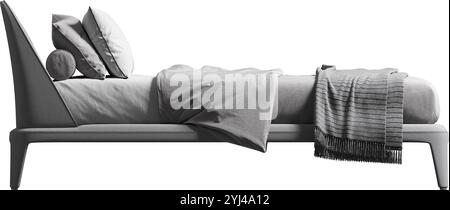 Side view of double bed with headboard and blanket Stock Photo - Alamy