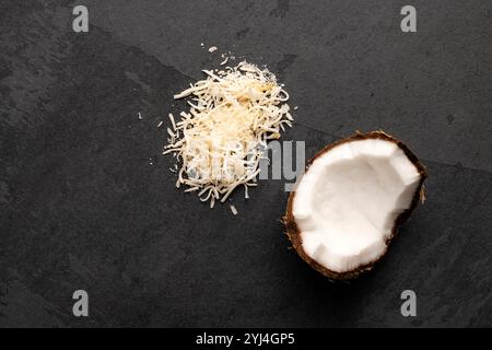 Pile of dehydrated coconut flakes with sugar - Cocos nucifera Stock ...