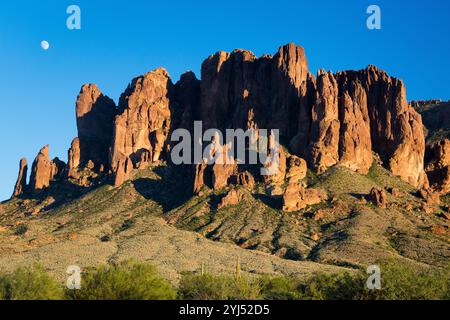 The moon rising above the western Superstition Mountains, Lost Dutchman ...