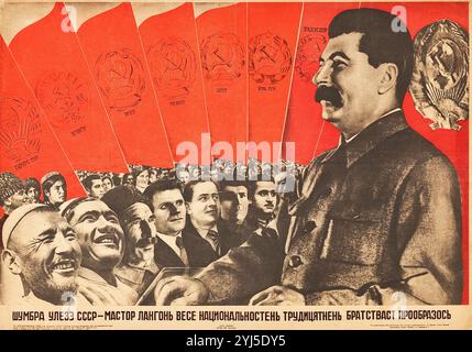Josef Stalin Soviet propaganda poster showing a much loved Stalin with ...