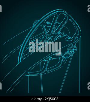 Stylized vector illustrations of blueprints of a compound hunting bow ...