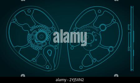 Stylized vector illustrations of blueprints of a compound hunting bow ...