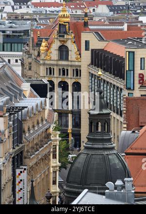 Leipzig, Germany. 05th July, 2023. Two copper bell men chime the time ...