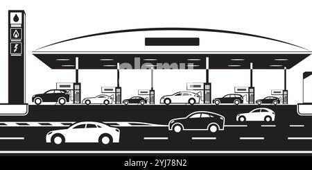Petrol LPG and EV charging station with cars – vector illustration ...