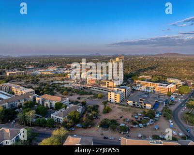 Aerial view of Gaborone city downtown spread out over the savannah ...
