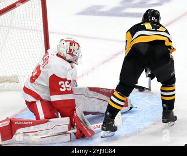 Detroit Red Wings goaltender Cam Talbot knocks the puck away during the ...