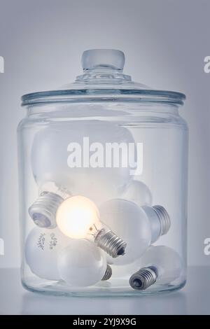 Multiple light bulbs in jars Stock Photo - Alamy