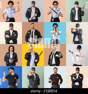 Collage of young police officers on color background Stock Photo - Alamy