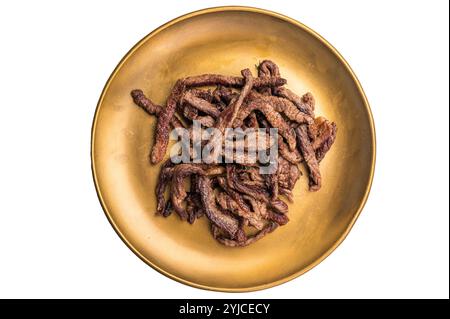 Beef fritter, Deep fried beef tender strips, sliced meat in a tray ...