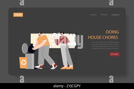 Household Chores concept. Two people engage in daily activities ...