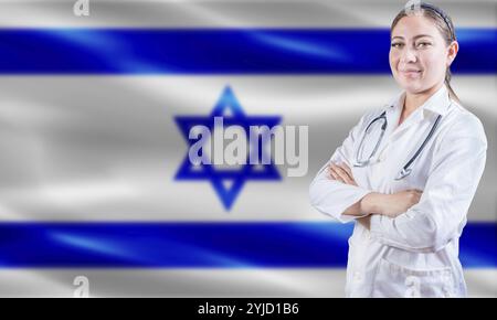 Doctor with crossed arms on Israel flag. Israeli Health and Care ...