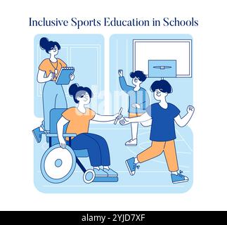 Wheelchair basketball illustration. Inclusive sports activity portrayed ...