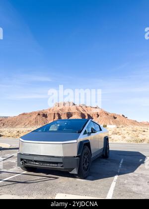 Tesla Cybertruck at San Bench View Area with Desert Backdrop Stock ...
